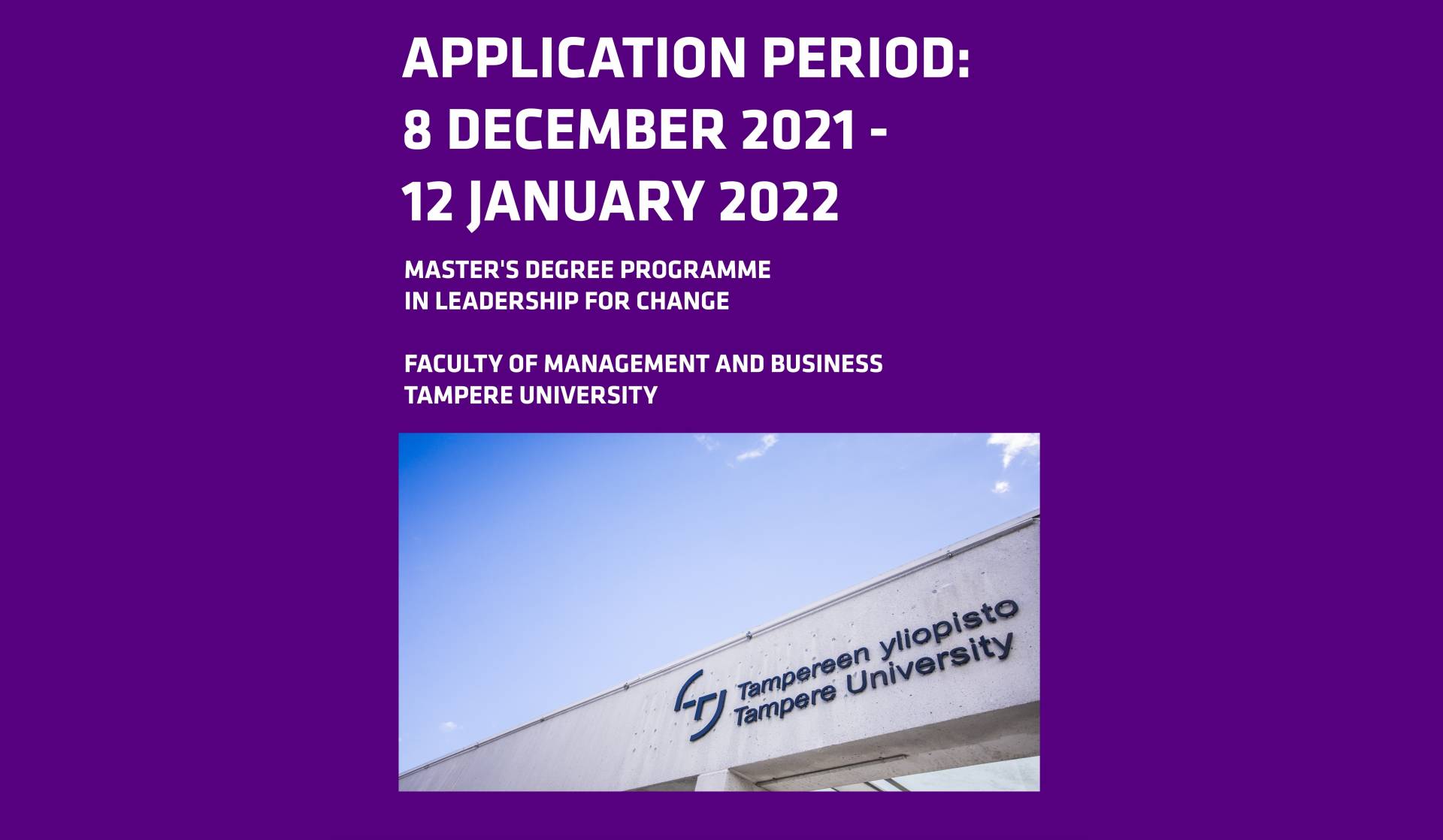 Application period to Master’s Programme in Leadership for Change is on ...